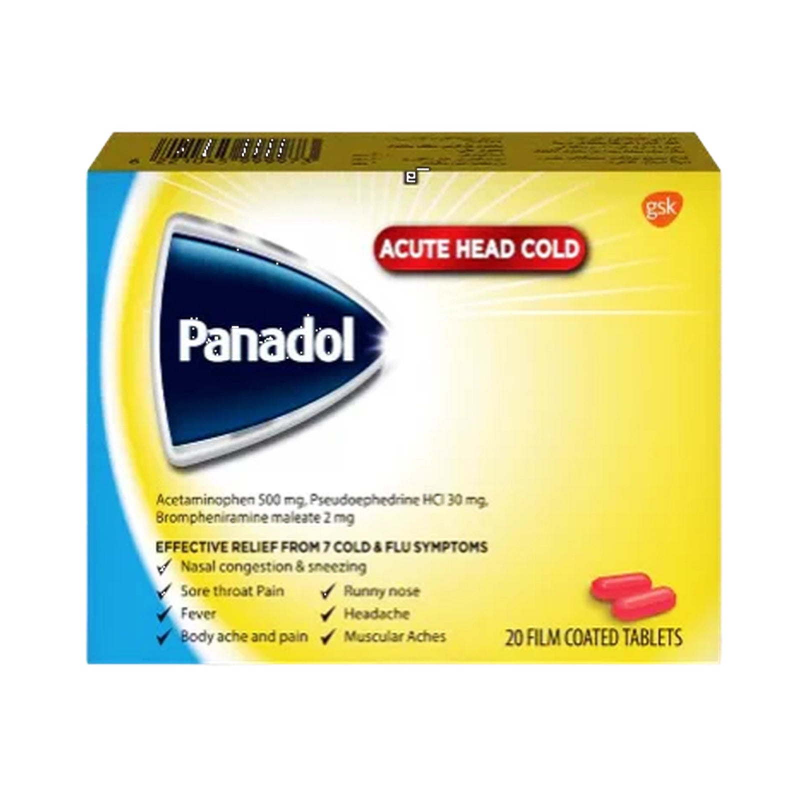 Panadol Acute Head Cold Paracetamol Tablets for Cold Relief 20 Tablets ...